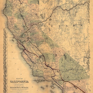 California Map, 1876 Old Map of California, California Map Print ...