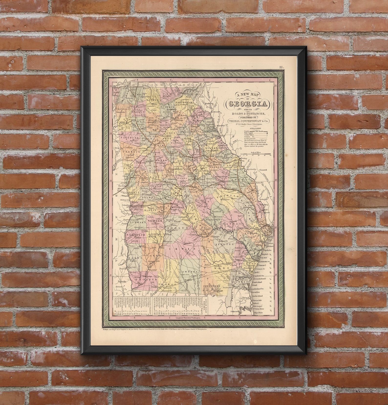 1850 Georgia Map Art Print State Map of Georgia Travel Gift - Etsy