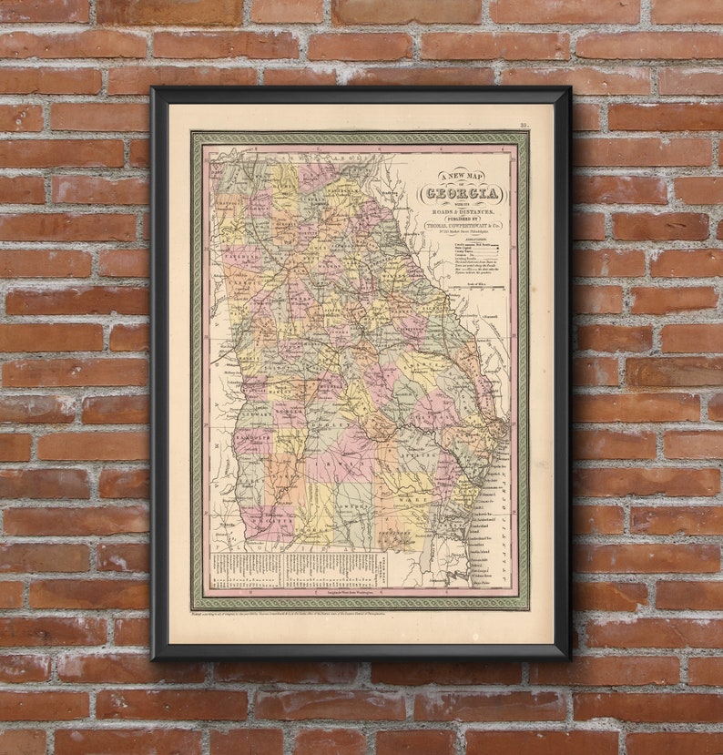 1850 Georgia Map Art Print State Map of Georgia Travel Gift | Etsy