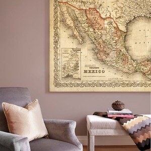 1866 Antique Map of Mexico: Large Map Poster Print for Southwest Decor ...