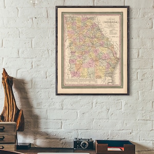 1850 Georgia Map Art Print State Map of Georgia Travel Gift Idea Map ...