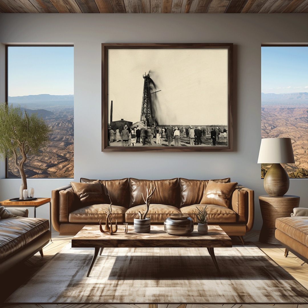 Vintage Oil Well Photo, Oil Derrick Print, Oil Industry Art, Sepia Tone ...