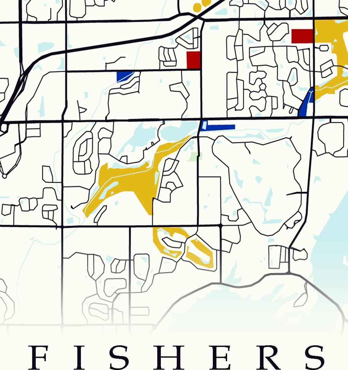 Fishers Indiana Map Fishers Indiana Contemporary Map Poster Fishers ...