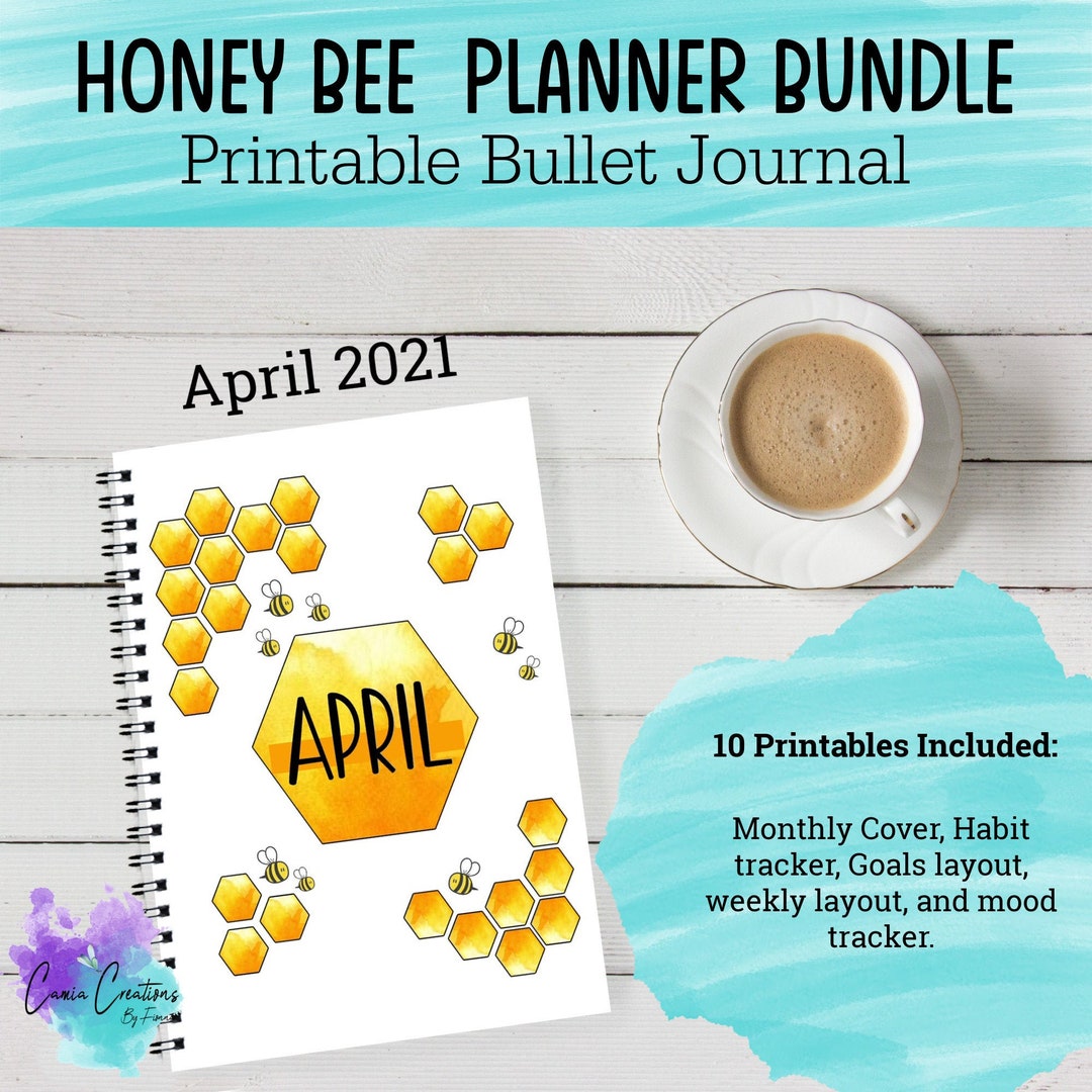 April, Digital Planner, Honey Bee Printable Art, 2021 Printable Planner ...