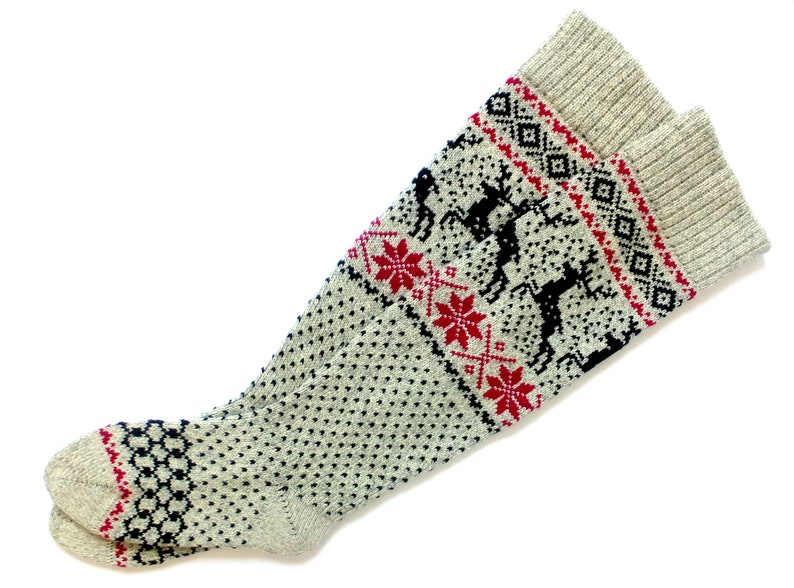 Long Wool Socks With Deers Long Gray Wool Socks Warm Wool - Etsy