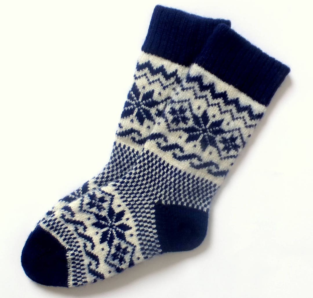 Knit Wool Socks Navy Blue Hand Made Socks Women and Men Socks Gift ...