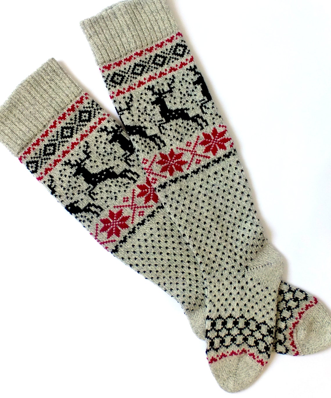 Long Wool Socks With Deers Long Gray Wool Socks Warm Wool - Etsy