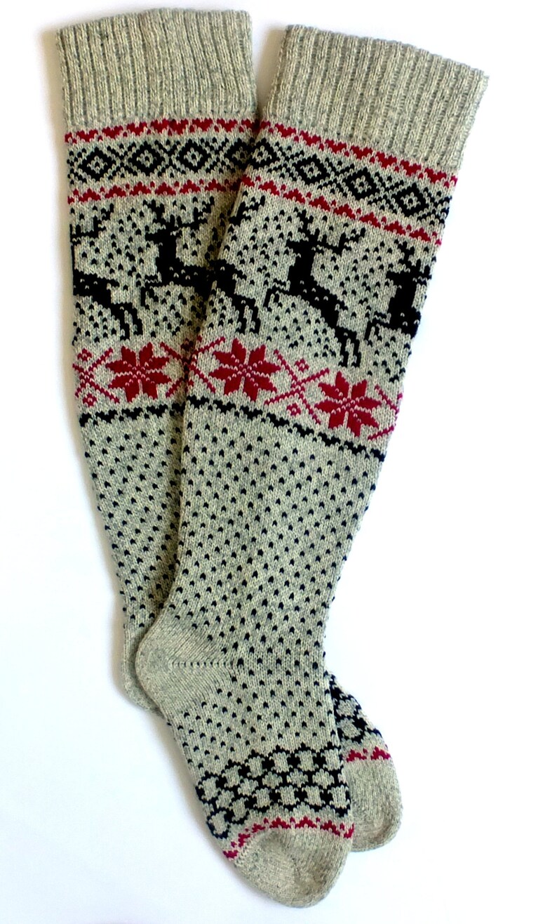 Long Wool Socks With Deers Long Gray Wool Socks Warm Wool - Etsy