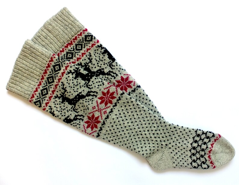 Long Wool Socks With Deers Long Gray Wool Socks Warm Wool - Etsy