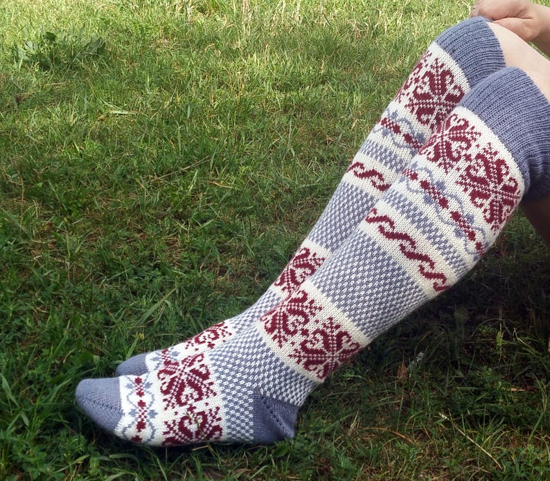 Long Wool Socks With Scandinavian Patterns. Legs Warmer. Women Wool ...