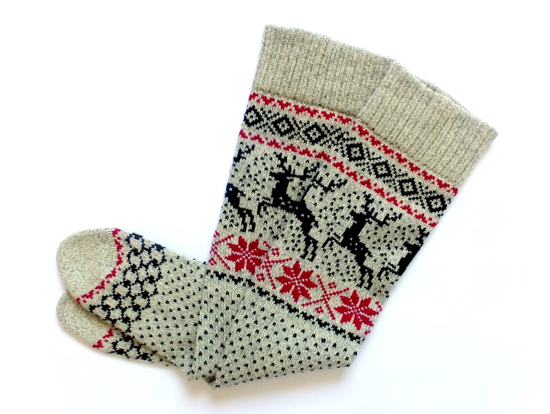Long Wool Socks With Deers Long Gray Wool Socks Warm Wool - Etsy