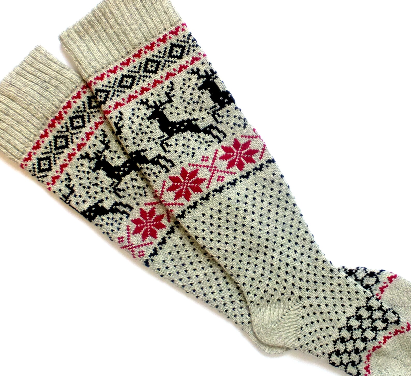 Long Wool Socks With Deers Long Gray Wool Socks Warm Wool - Etsy