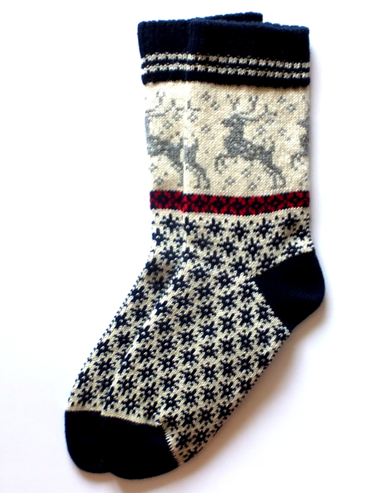 Navy Blue Wool Socks With Deer Women and Men Christmas Wool - Etsy