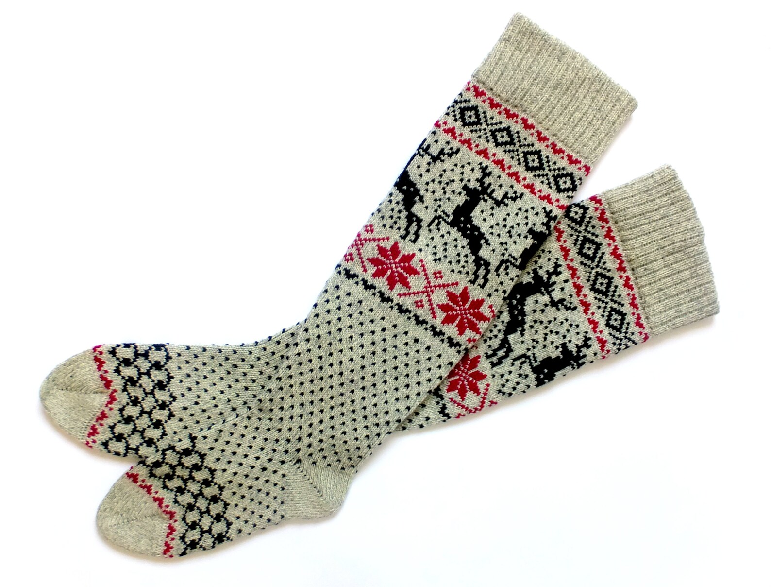 Long Wool Socks With Deers Long Gray Wool Socks Warm Wool Socks Women ...