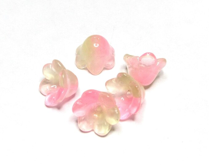 5 Pc - 8 X 10 Mm Flower Trumpet Flower Pink Olive Lampwork Glass Pink ...