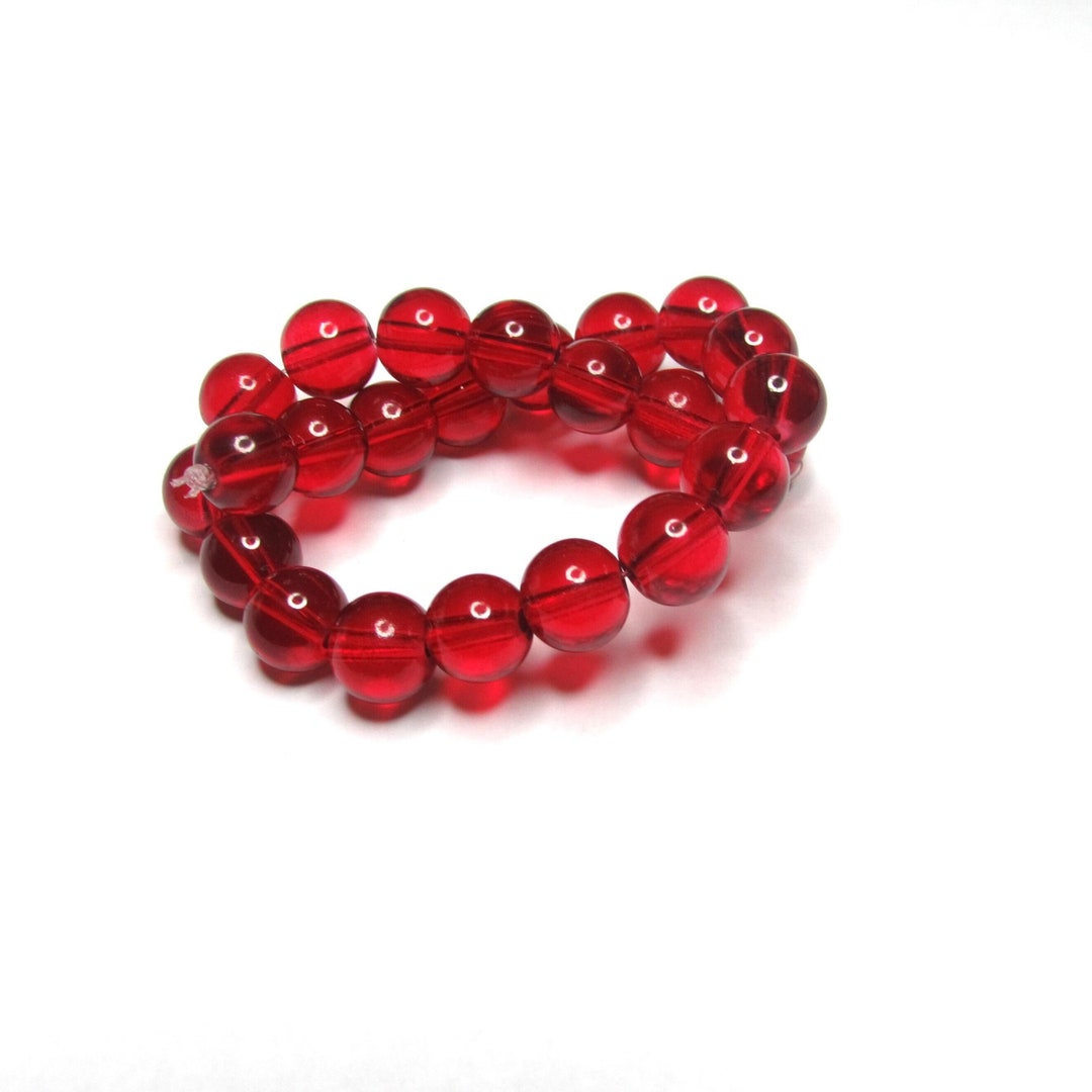 24 Pc - 8 Mm Round Glass Red Transparent Bead Strand Beads Beading ...