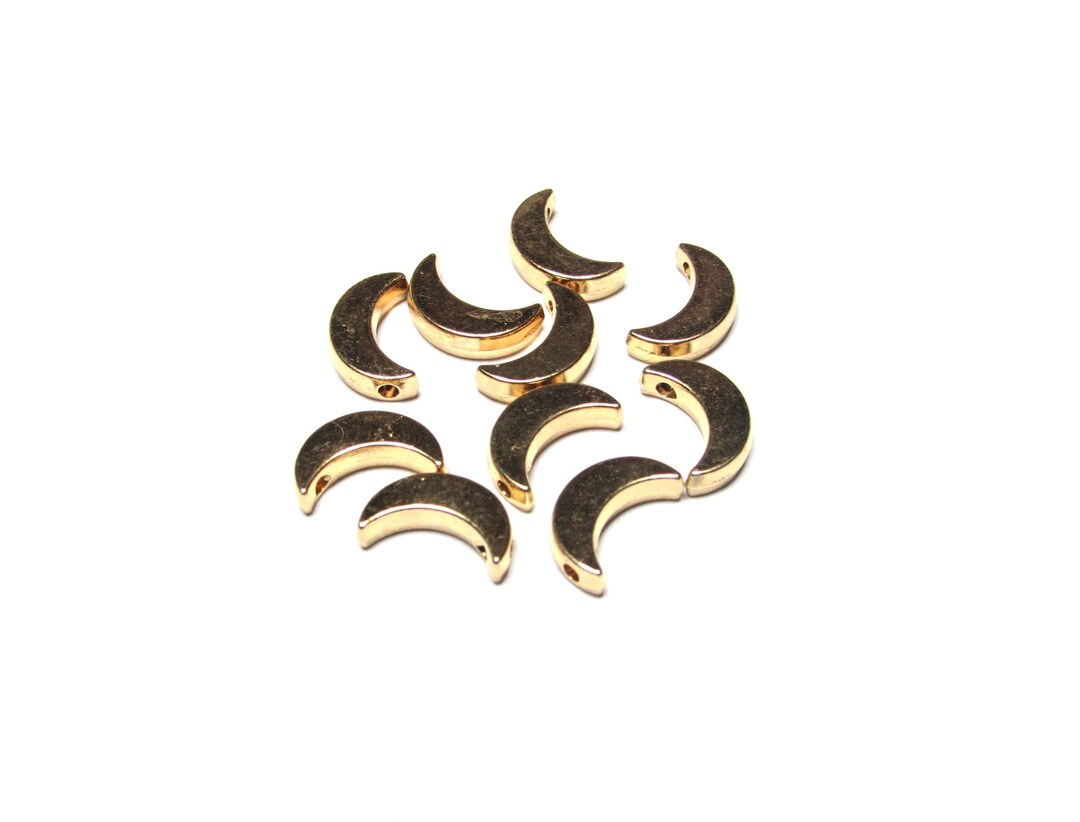 10 Pc - 11 X 4 Mm Crescent Moon Metal Gold Tone Beads Celestial Beading ...
