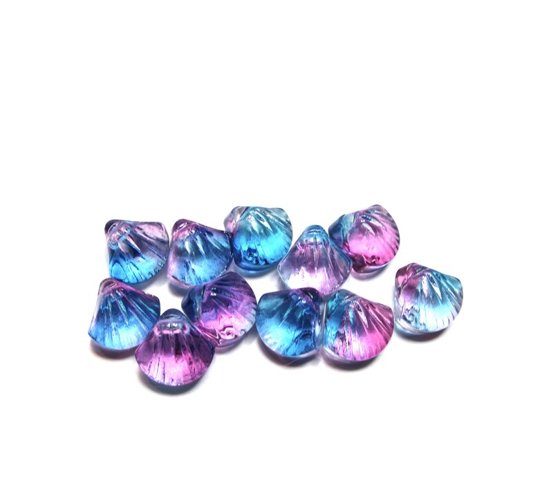 Clam Shell Glass Blue Turquoise Pink Beads Beading Jewelry Supplies 10 ...