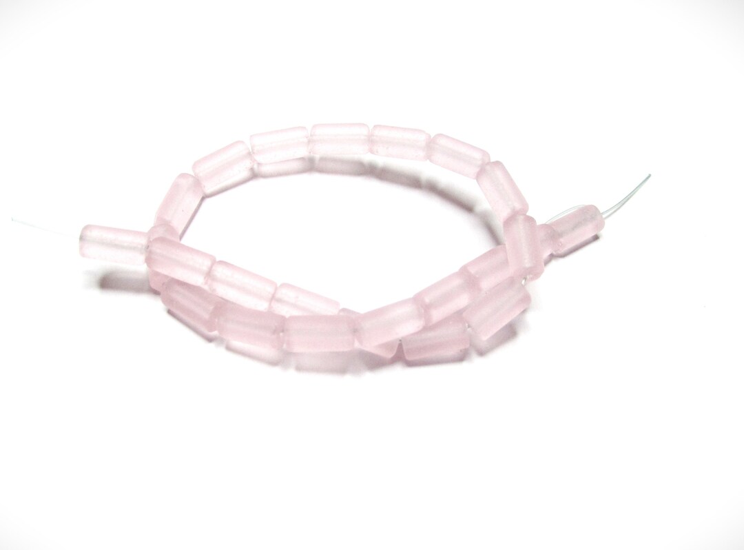 24 pc 8 x 4 mm Tube light pink recycled glass pink sea glass bead ...