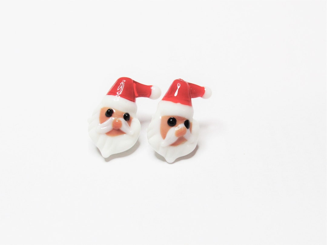 2 Santa Head Red White Skin Tone Lampwork Glass Beading Supplies Craft ...