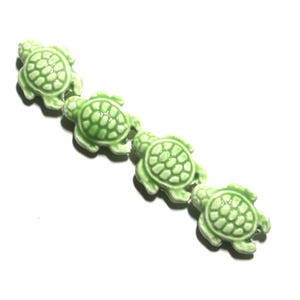 4 Pc - 18 X 14 Mm Turtle Ceramic Porcelain Celery Green Miniature Sea ...