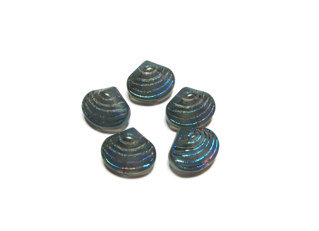 5 Pc - 12 X 14 Mm Clam Shell Glass Blue Turquoise Electroplate Beads ...