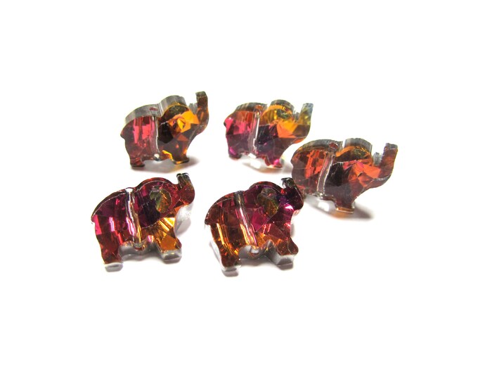 5 Pc - 15 X 12 Mm Elephant Crystal Glass Pink Golden Brown Orange Facet ...