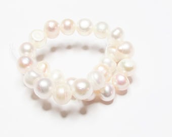 51 Pc - 8-9 Mm Crackle Glass Round Pink Variegated White Bead Strand ...