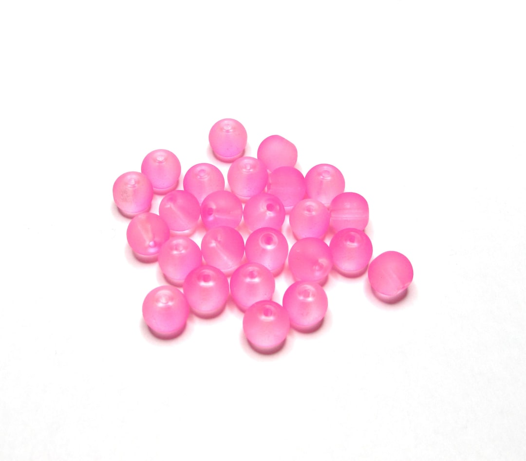 25 Pc - 8 Mm Round Hot Pink Recycled Glass 7" Strand Pink Round Beads ...