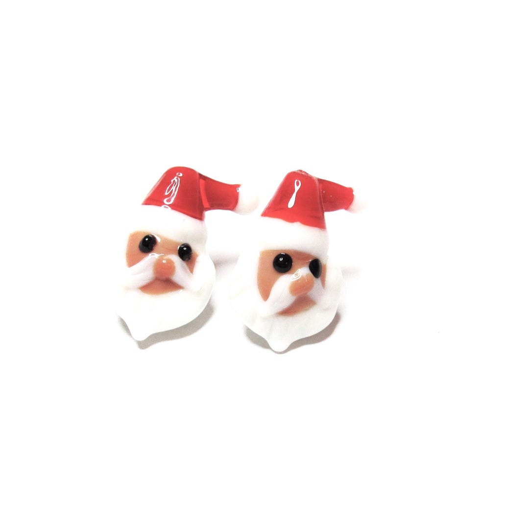 2 Pc - 24 - 27 Mm Santa Head Red White Skin Tone Lampwork Glass Beading ...