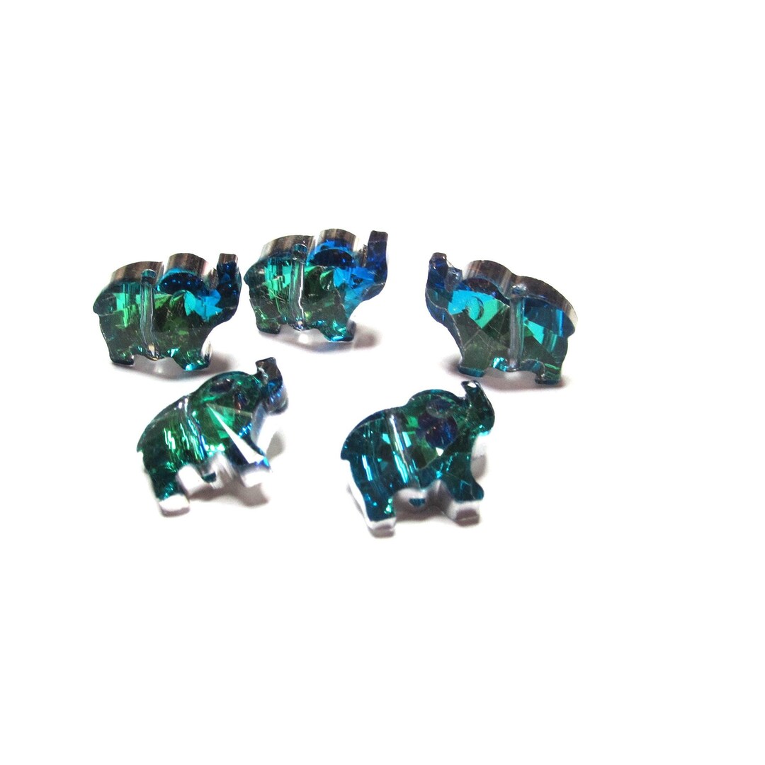 5 Pc - 15 X 12 Mm Elephant Crystal Glass Green Blue Facet Electroplate ...
