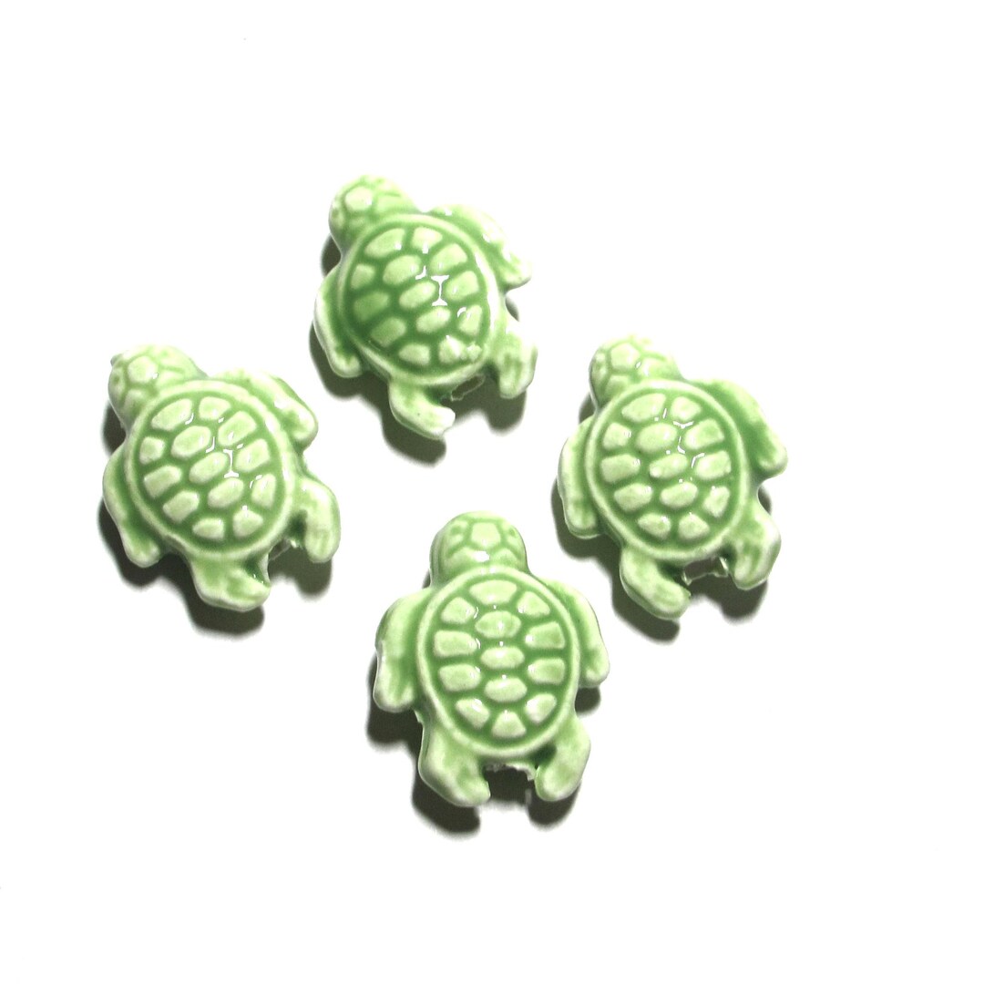 4 Pc - 18 X 14 Mm Turtle Ceramic Porcelain Celery Green Miniature Sea ...