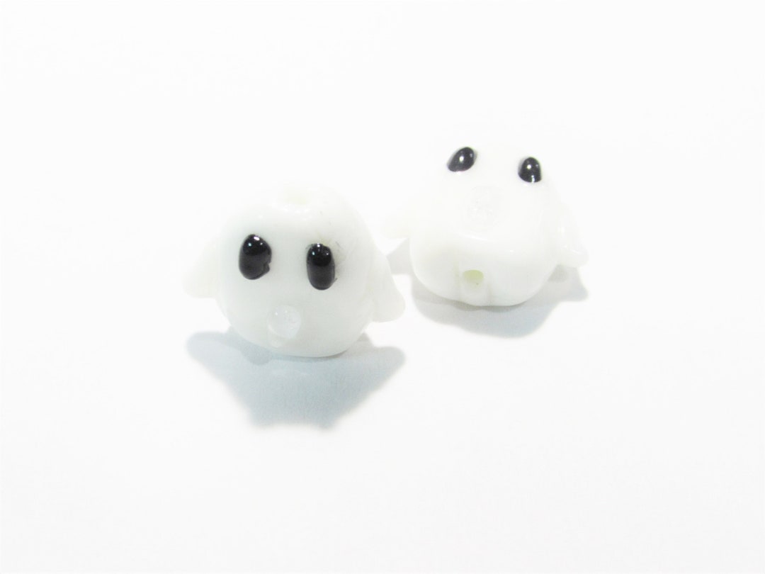 2 Pc 17-18 Mm Ghost White Black Lampwork Glass Miniature Beads Beading ...