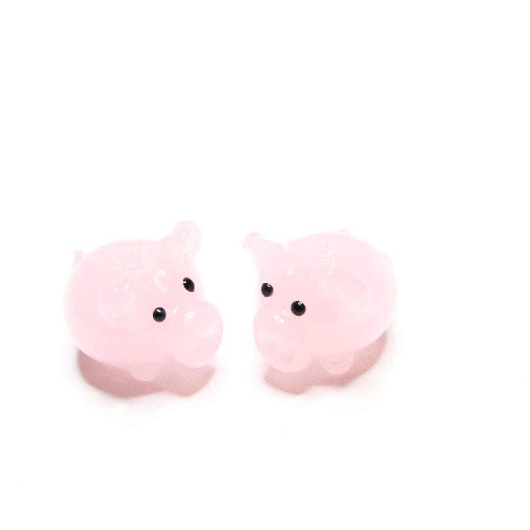 2 Pc - 17-18 Mm Pig Lampwork Glass Animal Pink Miniature Beads Unique ...