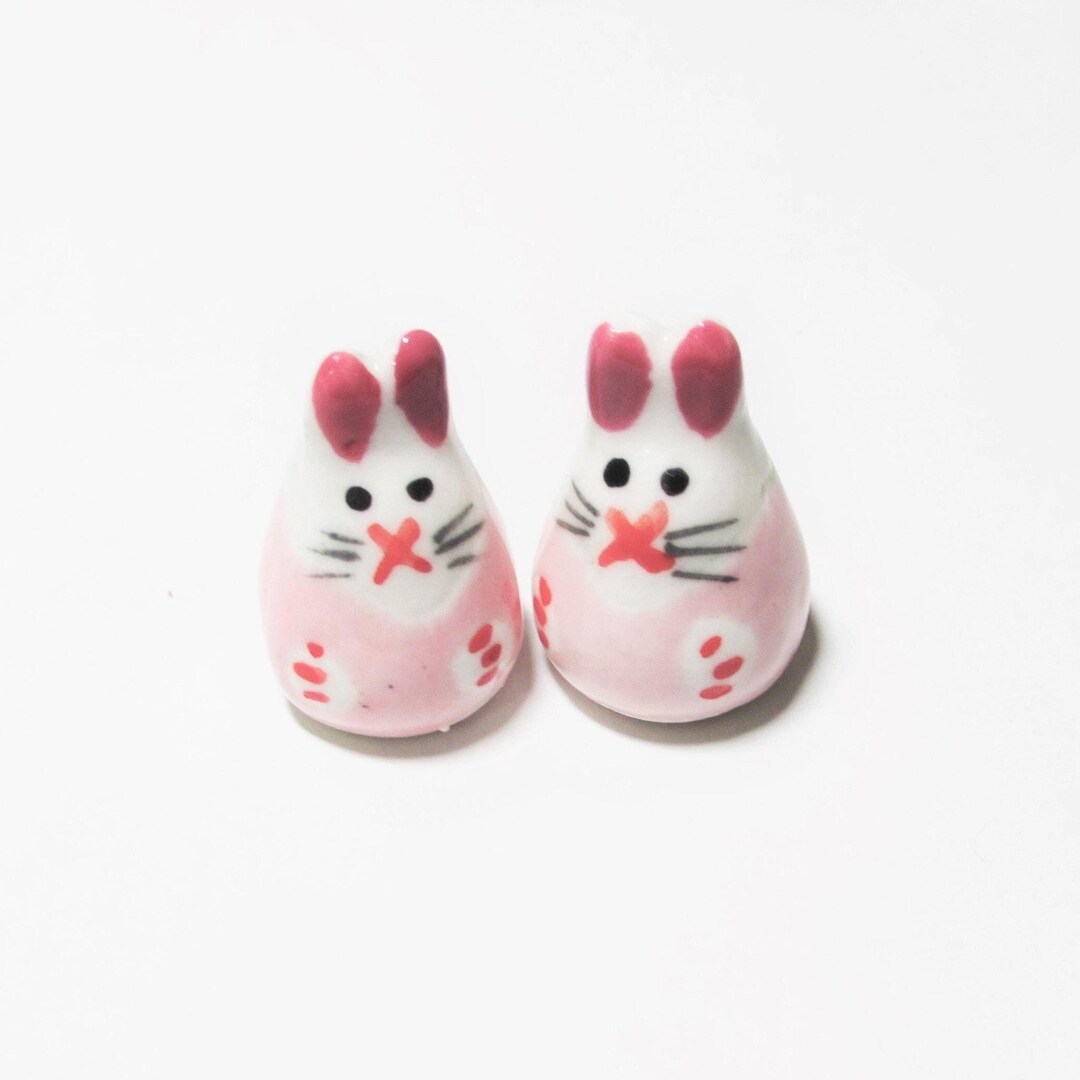 2 Pc - 23 X 15 Mm Rabbit Ceramic Porcelain Pale Pink Miniature ...