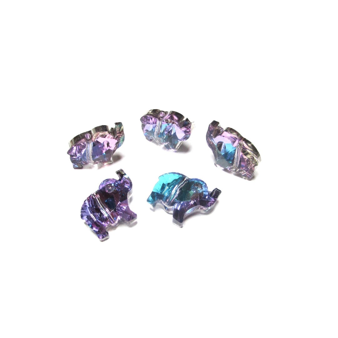 5 Pc - 15 X 12 Mm Elephant Crystal Glass Turquoise Purple Facet ...