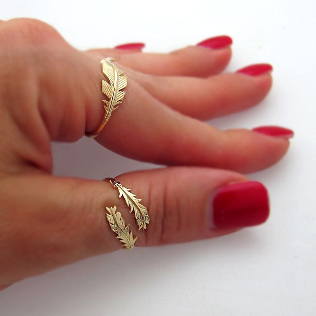 Thumb Gold Feathers Wrap Ring Adjustable Size Birthday Gift for Her ...