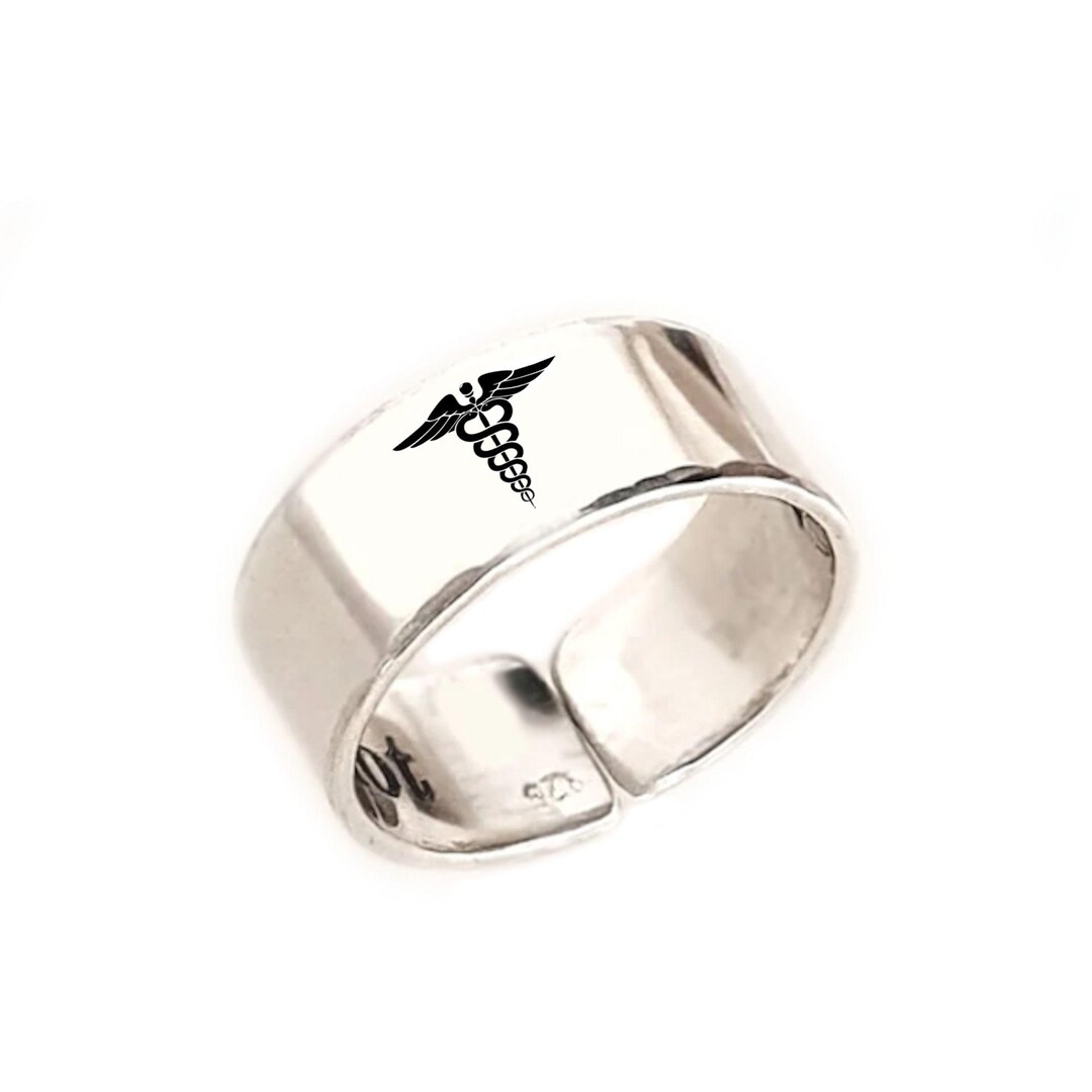 Custom Caduceus Ring Personalized Medical Alert Ring 925 Sterling ...
