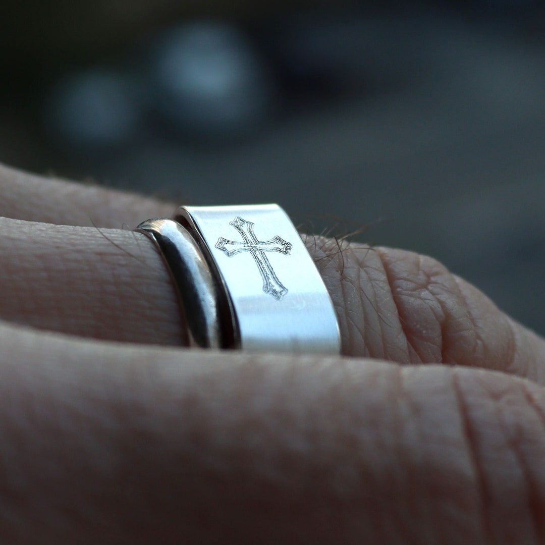 Cross Ring for Men Sterling Silver Band, Religious Rings, Faith Ring ...