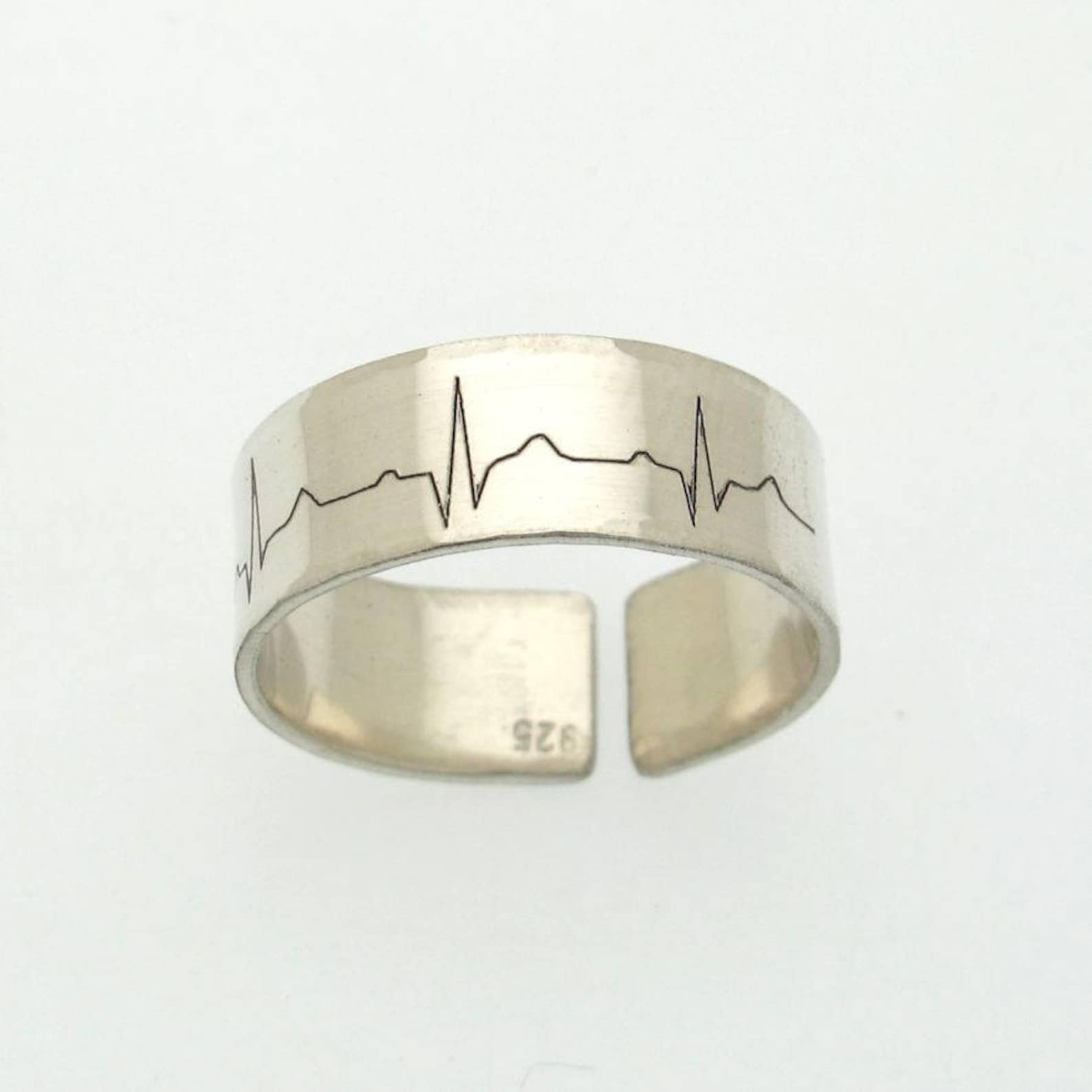 Custom Heartbeat Ring ECG Ring Sterling Silver Band Personalized Ring ...
