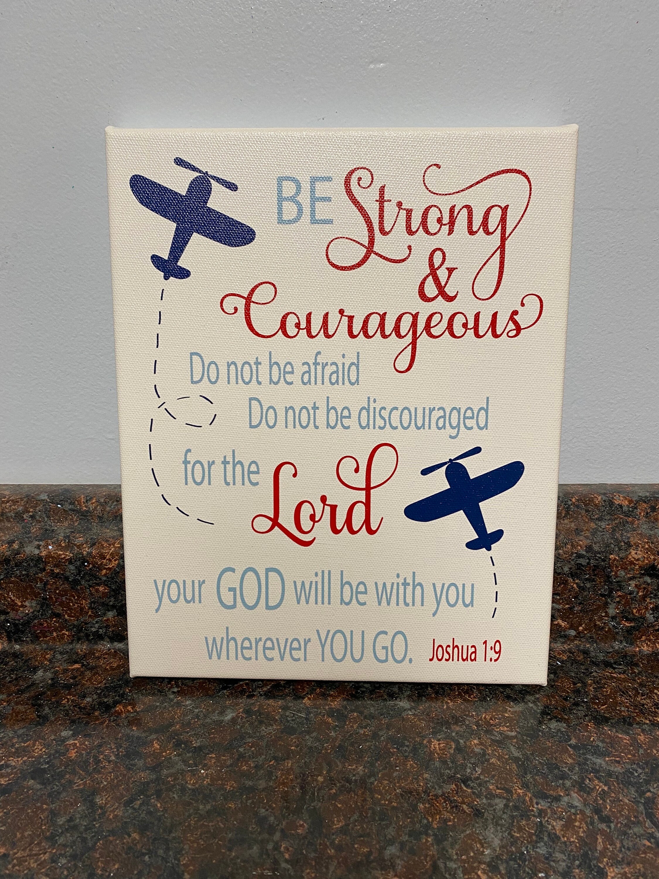 Airplane Nursery Decor, Joshua 1:9 Scripture Canvas Print - Etsy