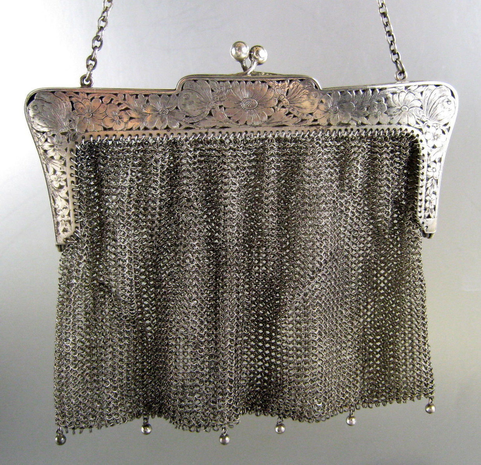 Sterling Silver Purse 1910 Butterflies Flowers Antique Mesh Vintage - Etsy
