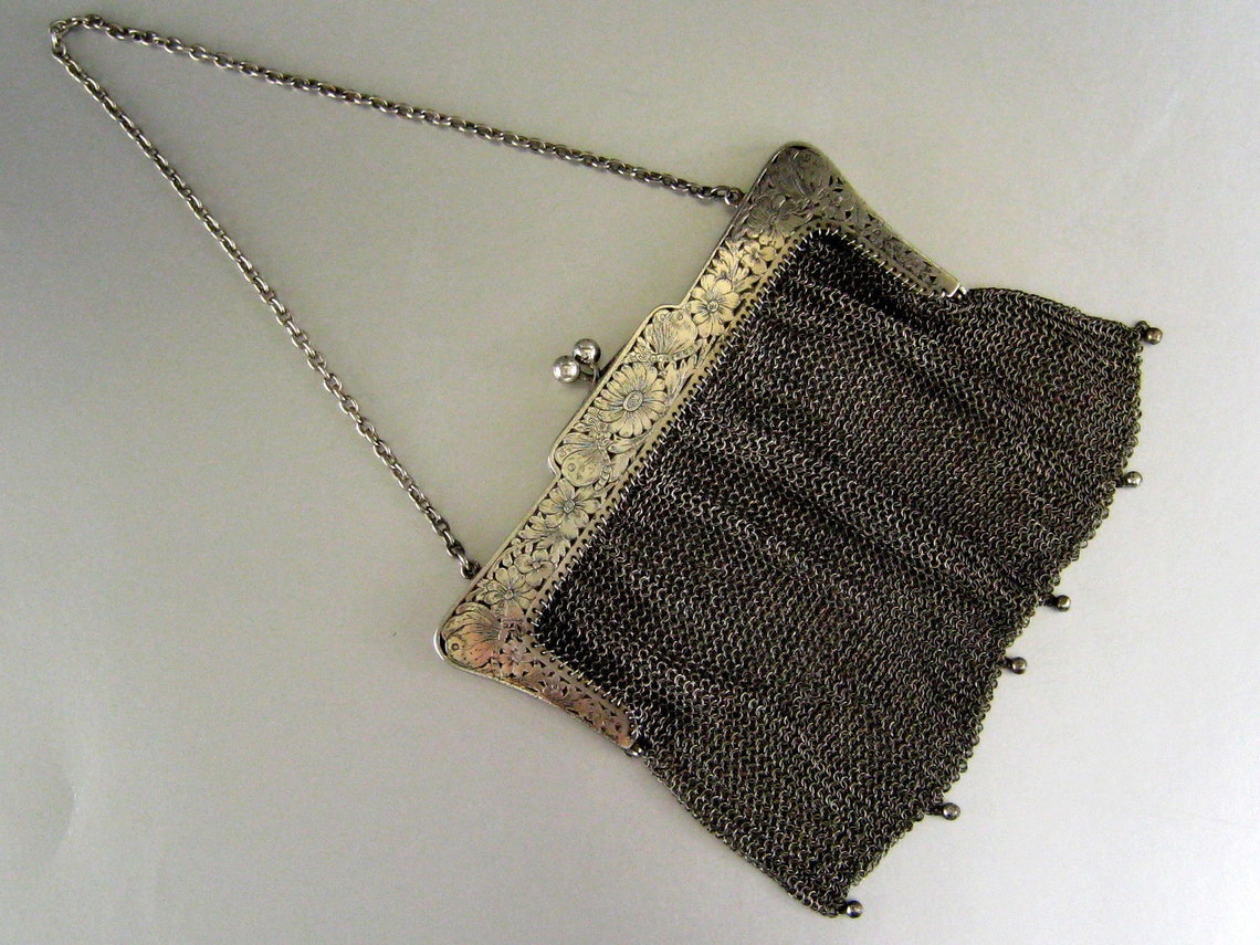 Sterling Silver Purse 1910 Butterflies Flowers Antique Mesh - Etsy