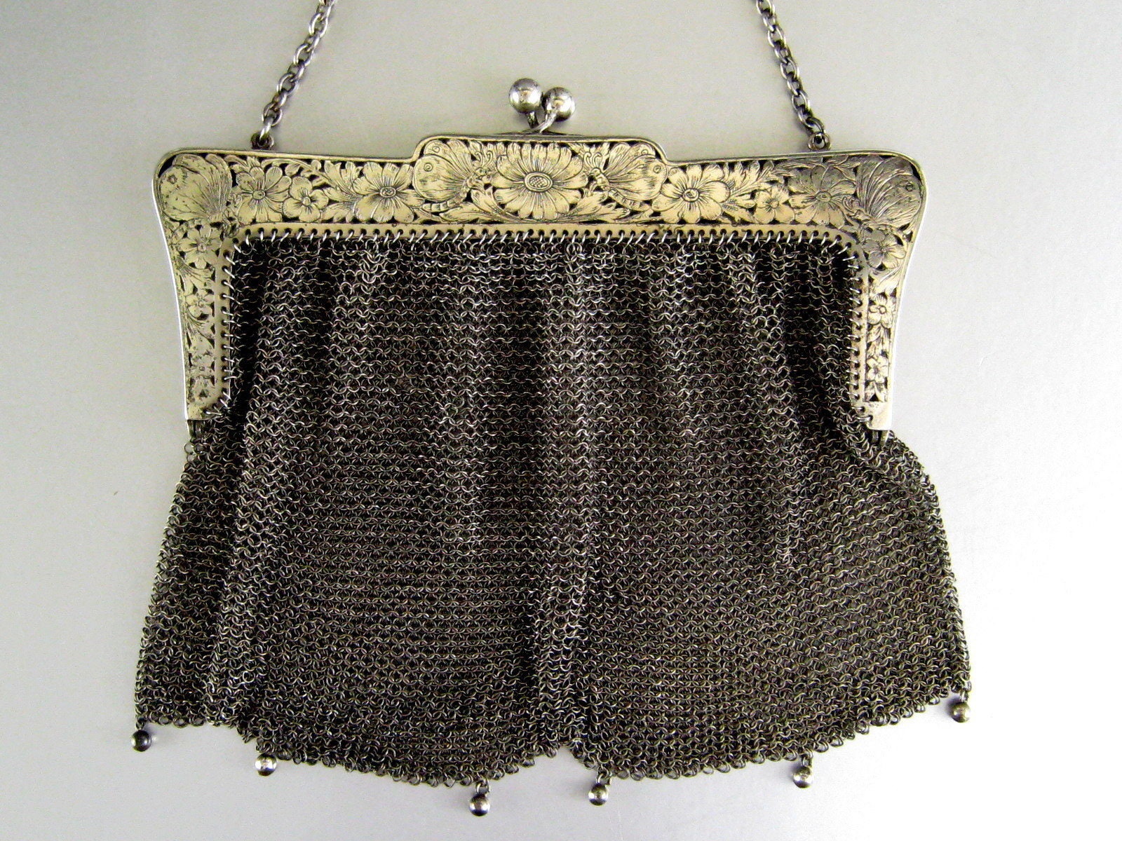 Sterling Silver Purse 1910 Butterflies Flowers Antique Mesh - Etsy