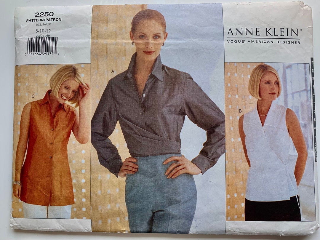 Vintage 1990s Vogue 2250 UNCUT Anne Klein, Size 8-12 Shirts. 3 Designs ...