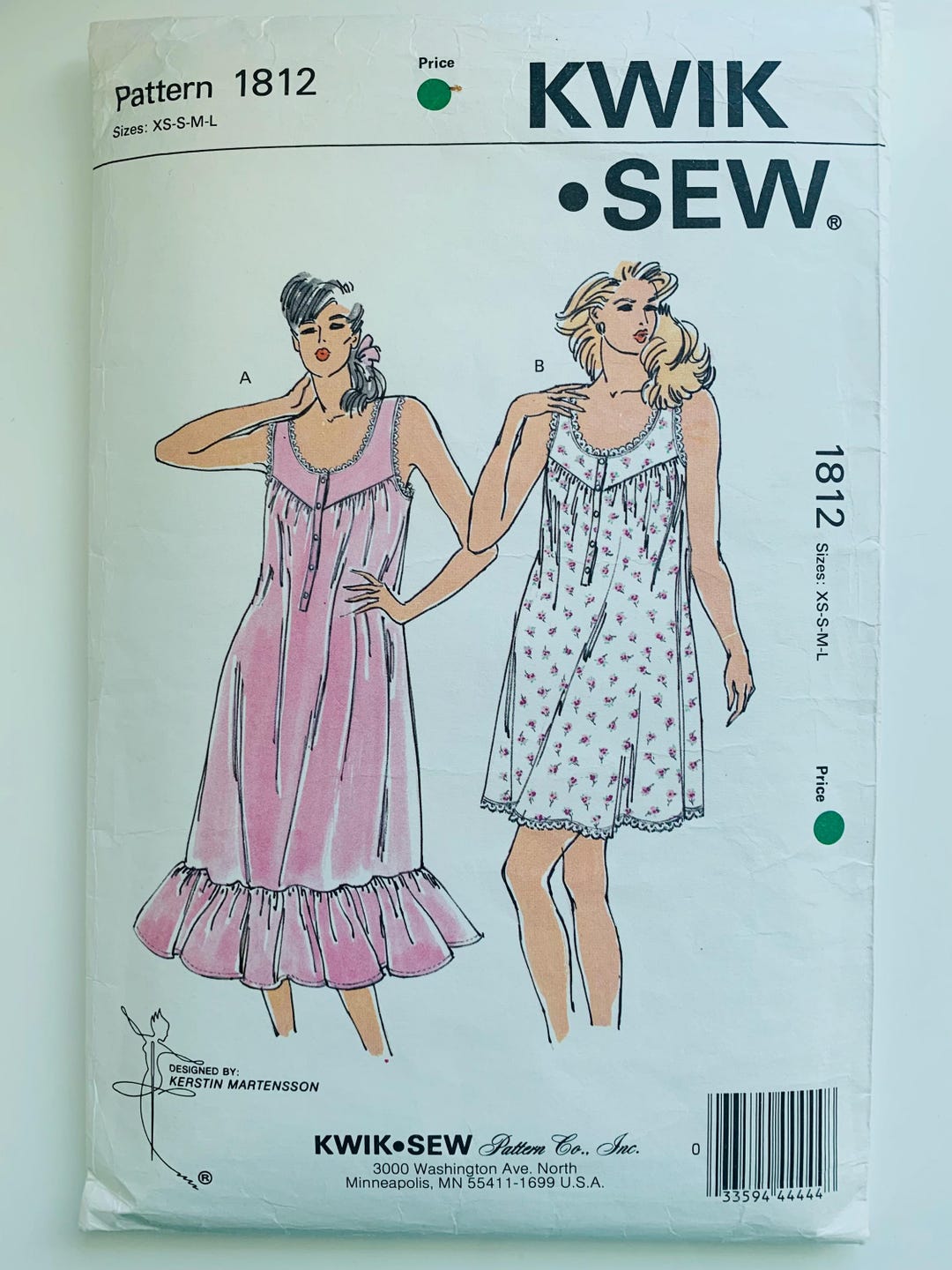 Vintage 1980s Kwik Sew 1812 Size Medium Adult Nightgown, Scoop Neckline ...