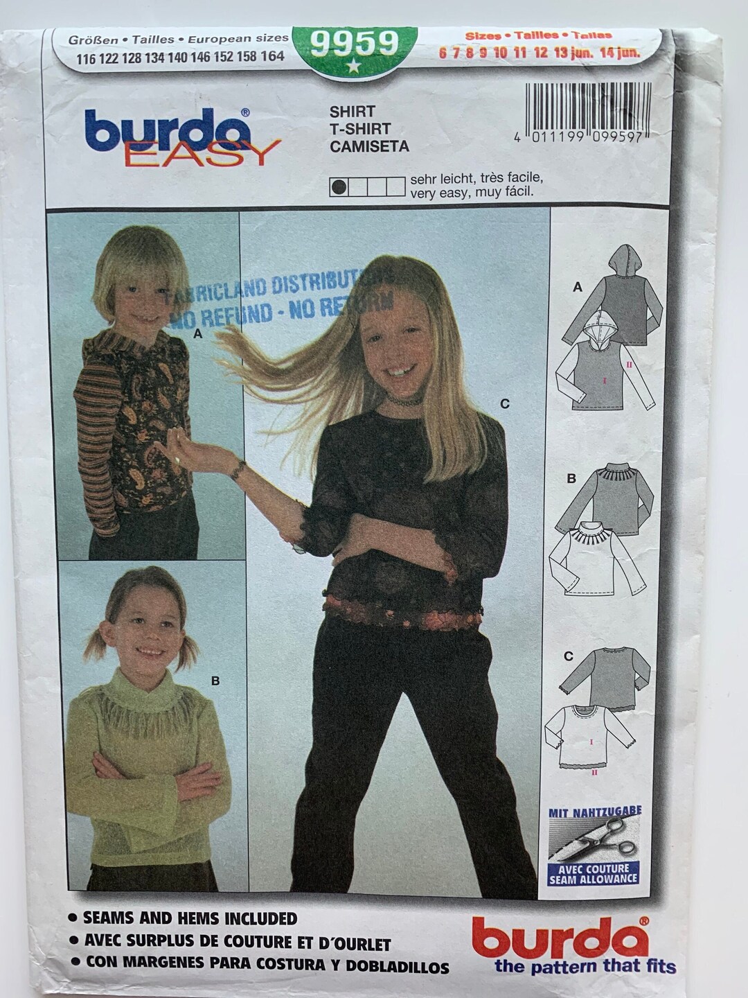 Burda 9959 UNCUT Sewing Pattern – Boys/girls Tops, Size 6-14 - Etsy