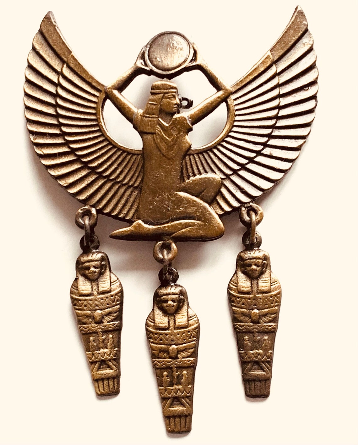 Vintage 1980s Art Deco/egyptian Style Brooch, Winged Sun God Figure ...