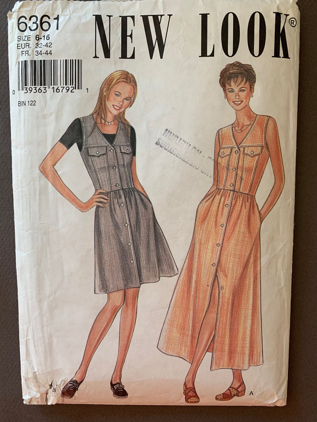 1990s New Look Dress Sewing Pattern 6361, Size 6 - Etsy