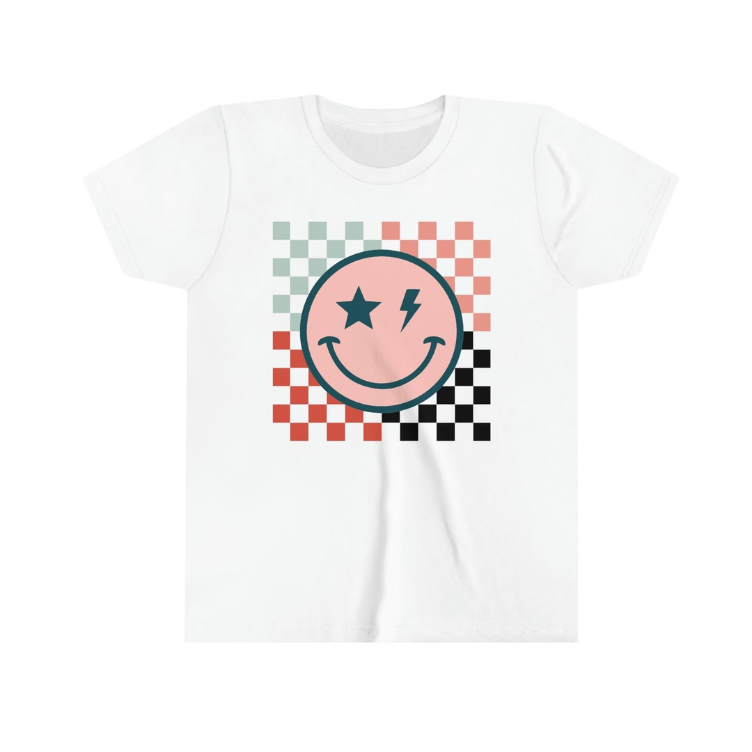 Checkered Smiley Face Youth Short Sleeve Tee Preppy Kids Tee - Etsy